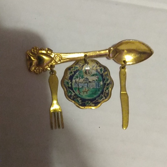 Coro | Jewelry | Vintage Coro Teaspoon Fork Knife Enamel Plate Brooch ...